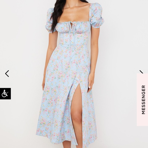 House of CB | Dresses | House Of Cb Tallulah Blue Vintage Floral Puff ...
